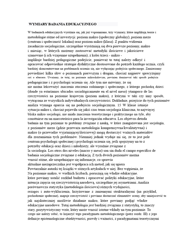 Wymiary Badania Edukacyjnego | PDF