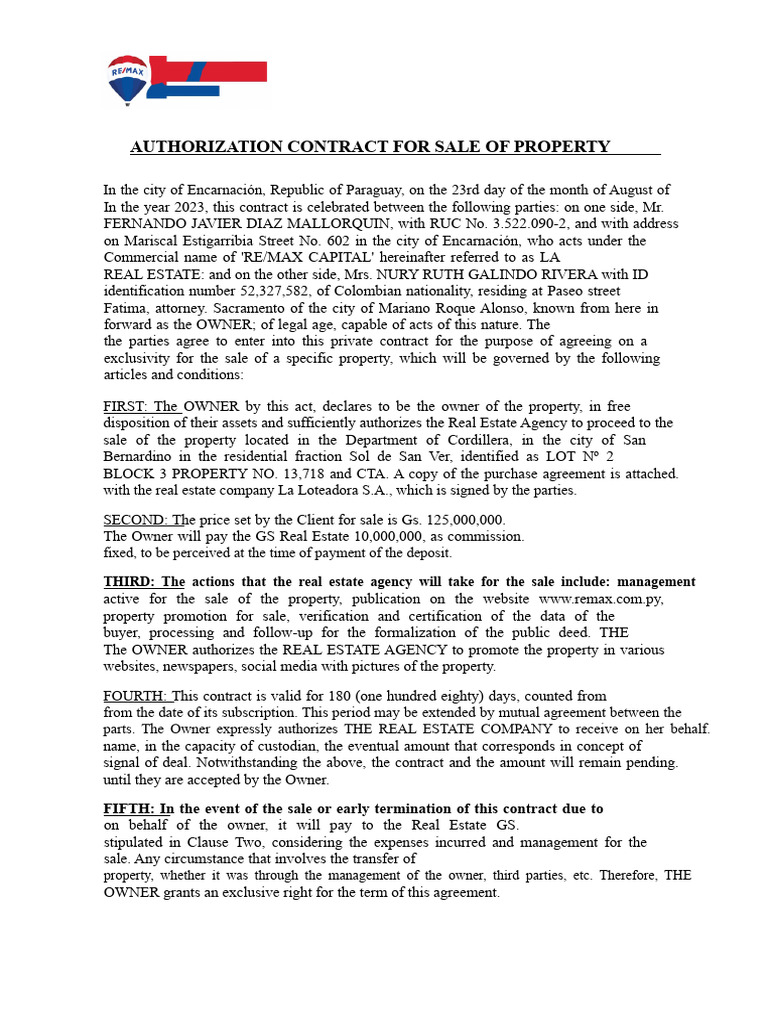Exclusivity Contract Remax Fixed Commission | PDF | Business Law ...
