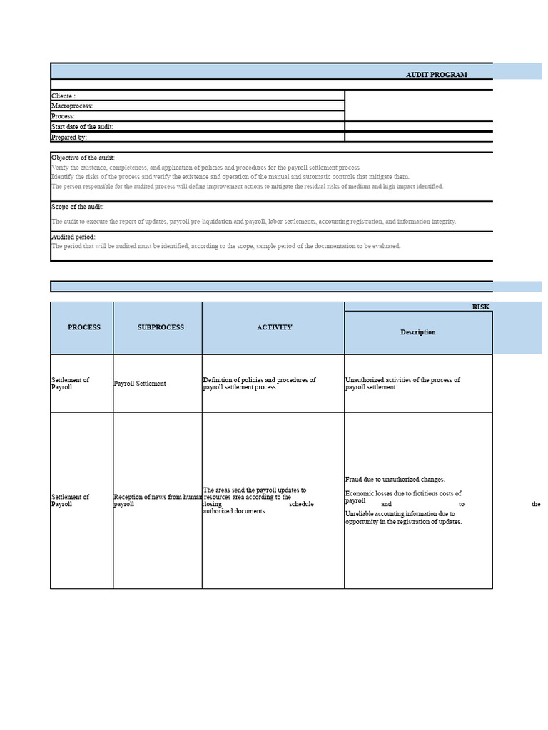 Payroll Settlement Audit Program Guide | PDF | Audit | Payroll
