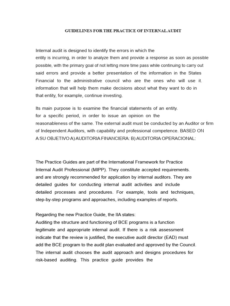 GUIDELINES FOR INTERNAL AUDIT PRACTICE Work 213 | PDF | Internal Audit ...