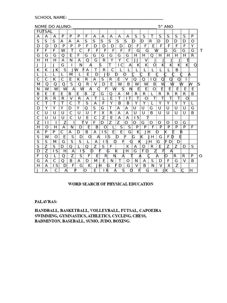 Futsal Word Search for 5th Grade | PDF