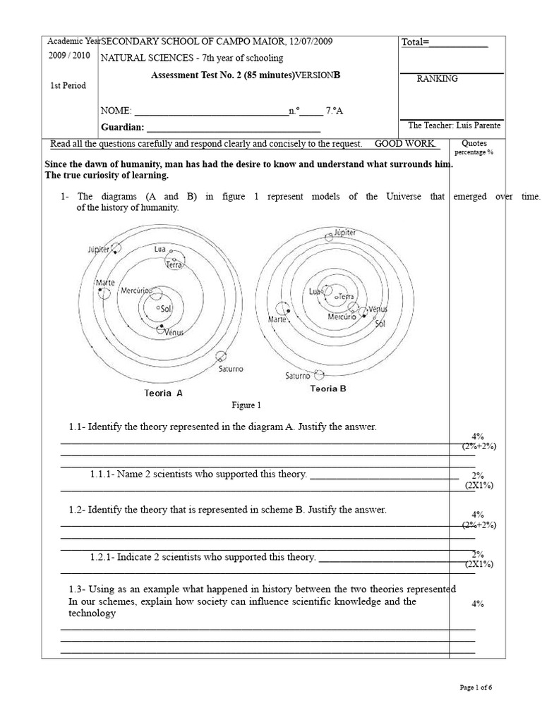 Natural Sciences test 7th grade | PDF | Science | Cell (Biology)