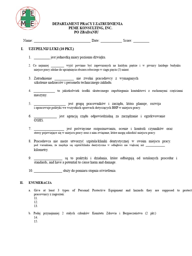 Cosh Test Post Nowy Jbe | PDF