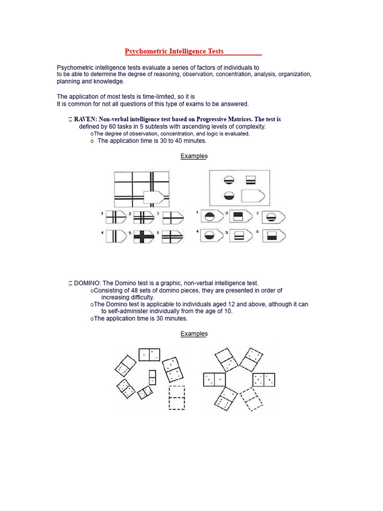 Psychometric Intelligence Test Overview | PDF | Intelligence ...
