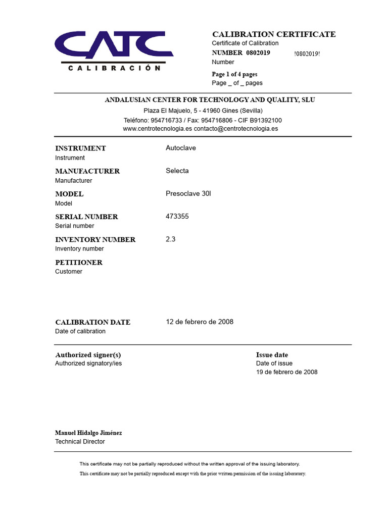 Autoclave | PDF | Calibration | Measurement
