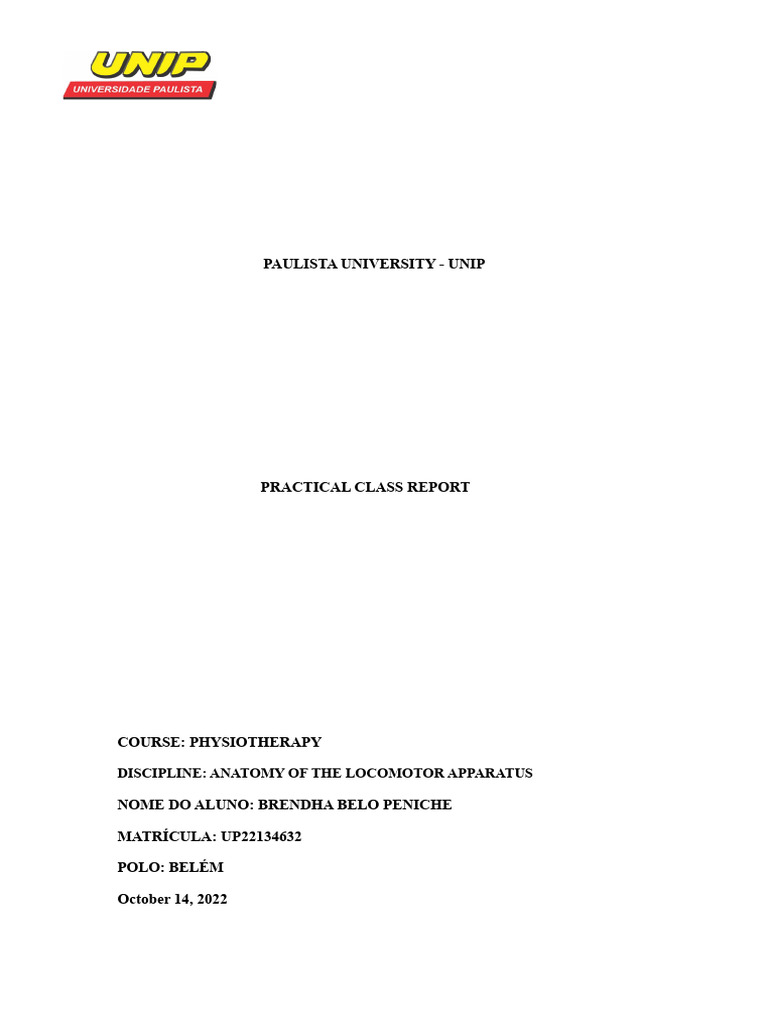 MODEL Practical Class Report - UNIP | PDF | Vertebra | Skeleton