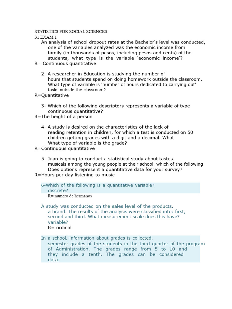 Social Sciences Statistics Exam Analysis | PDF | Quantitative Research ...