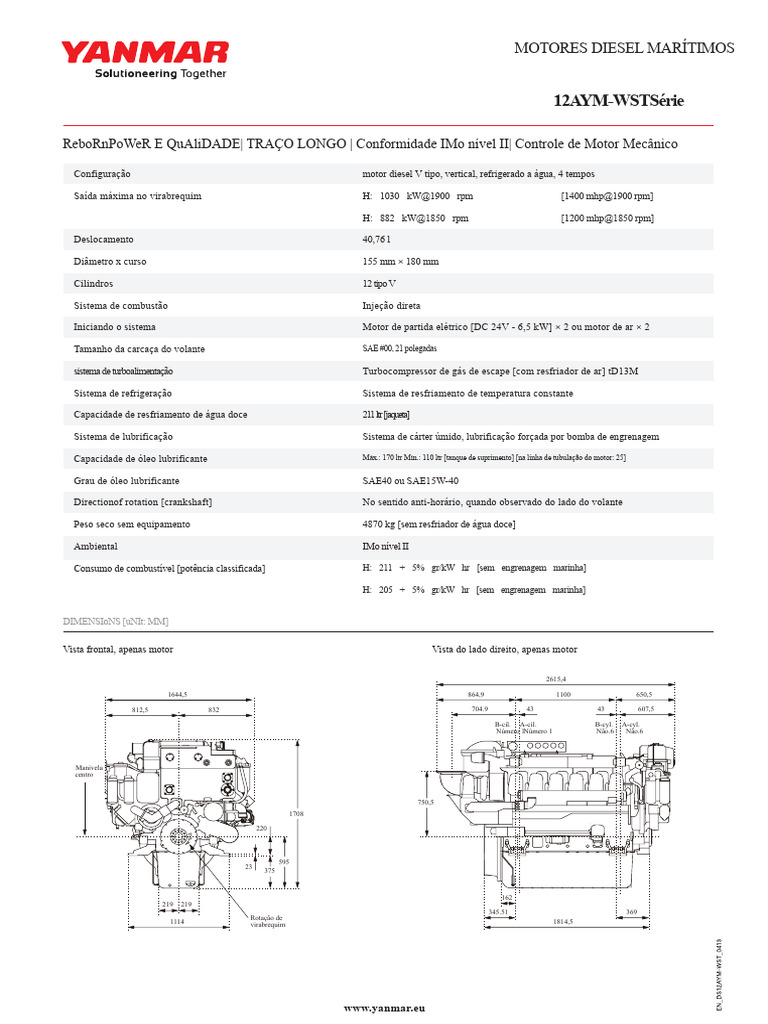 Ficha Técnica Do Yanmar 12AYM WST HD882HD1030 | PDF | Motores ...