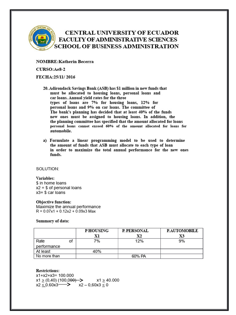 Becerra Barrera Katherin Vanessa | PDF | Loss Function | Linear Programming