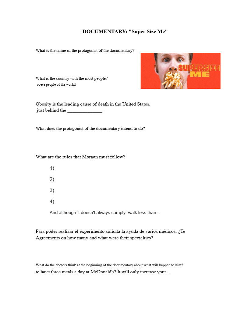 DOCUMENTARY ACTIVITIES Super Size Me | PDF