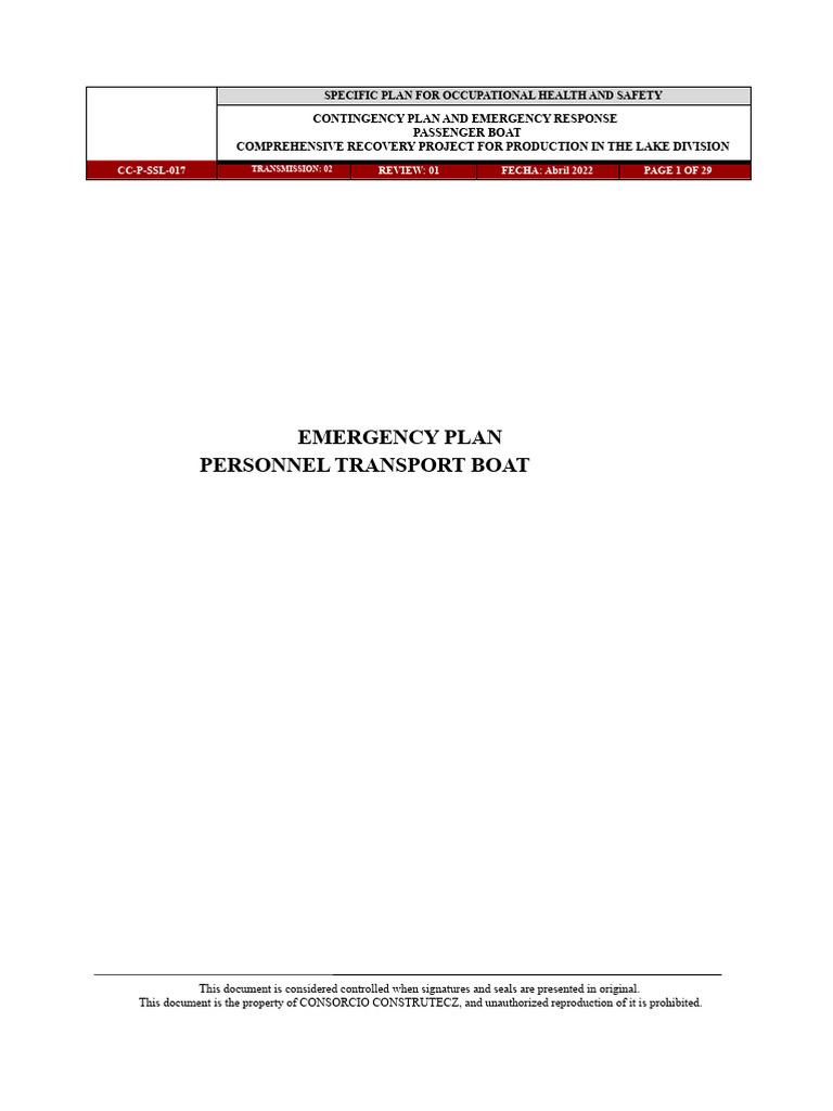 CC-P-SSL-017 Personnel Boat Emergency Plan | PDF | Emergency Management ...