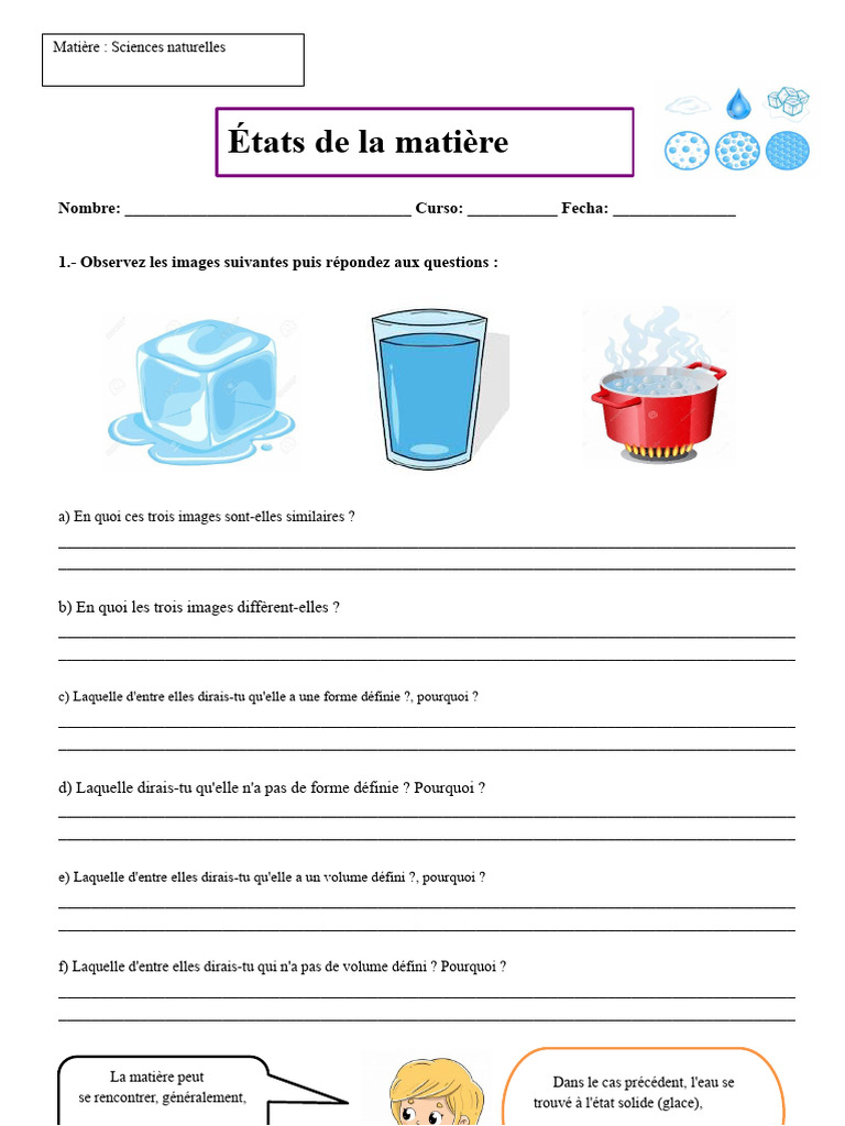 Guide Sur Les États de La Matière 4ème Année de Base | PDF | Matière ...