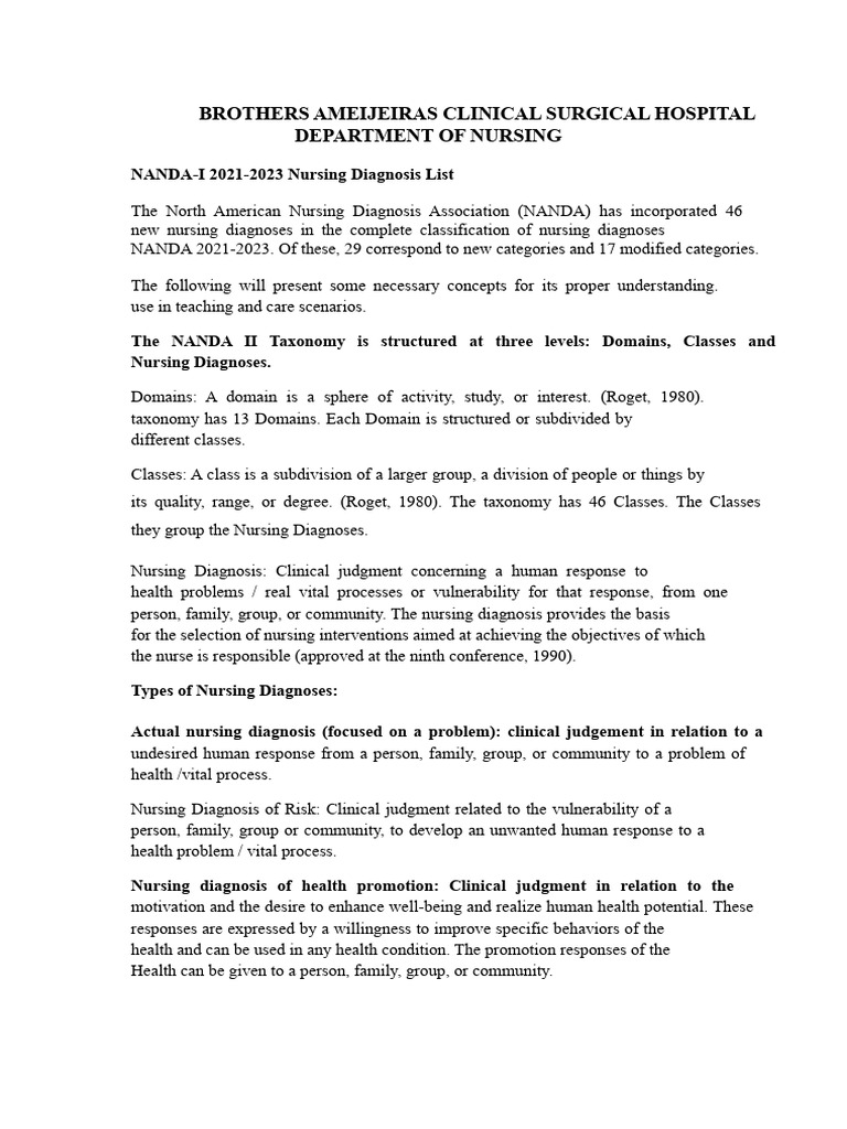 List of NANDA Nursing Diagnoses 2021-2023 | PDF | Self Esteem | Digestion
