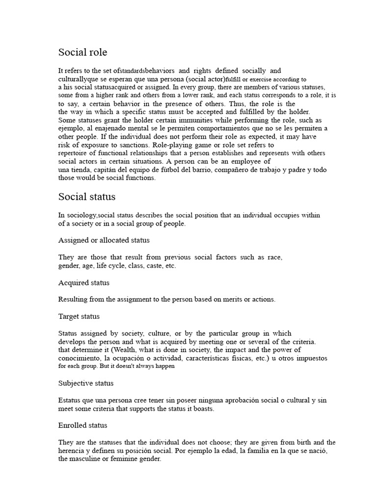 Social Role | PDF | Social Status | Behavioural Sciences