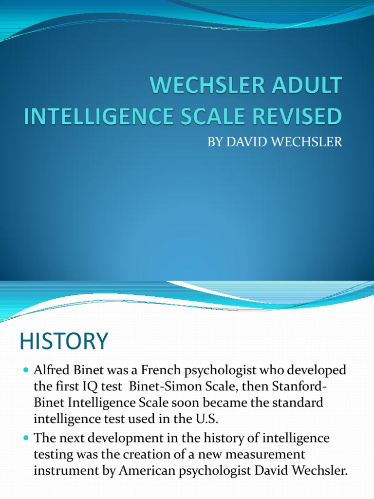 WAIS-R 1 | Wechsler Adult Intelligence Scale | Neuropsychology