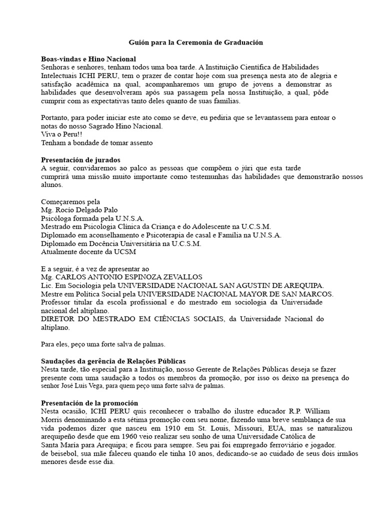 Roteiro para A Cerimônia de Formatura | PDF | Universidade | Tempo