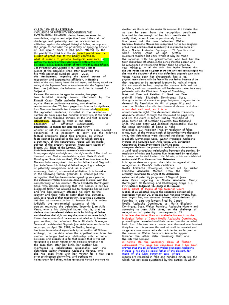 Paternity Challenge Case Summary | PDF | Lawsuit | Supreme Court Of The ...