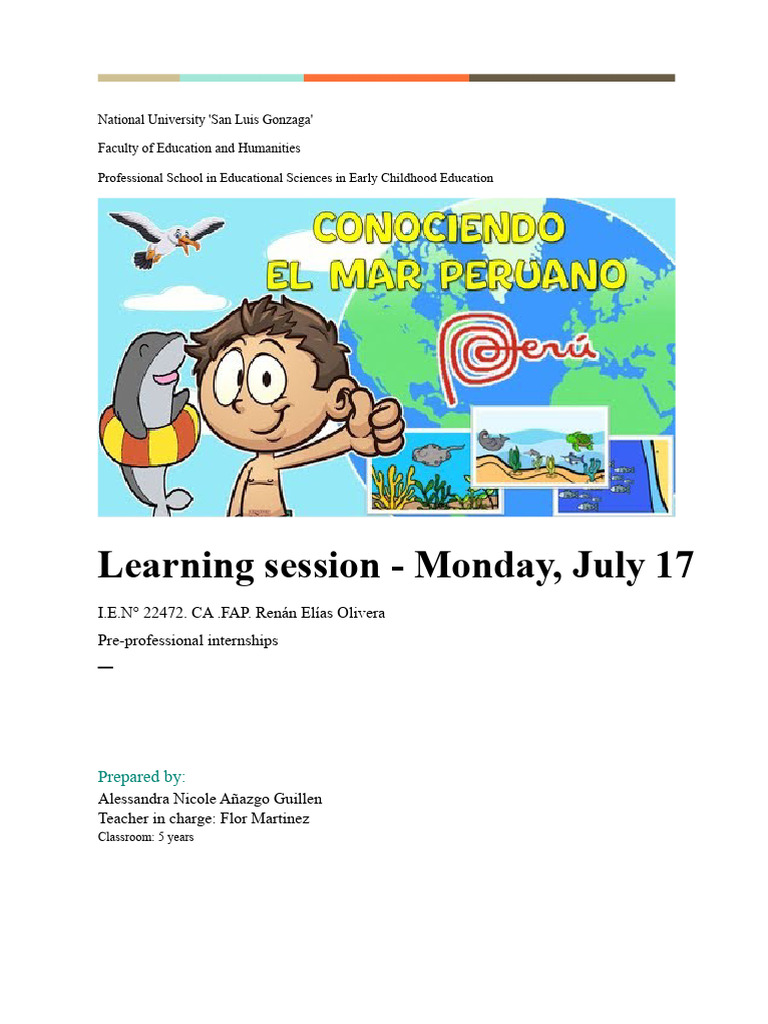 Learning Session - How Beautiful Our Peruvian Sea Is! | PDF | Peru