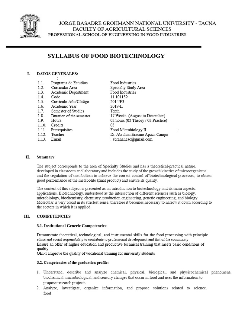 Food Biotechnology Syllabus Overview | PDF | Enzyme | Biotechnology