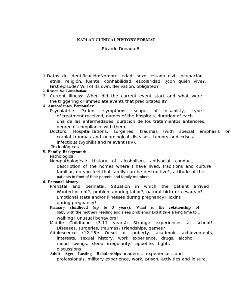 Kaplan Clinical History Template | PDF | Adolescence | Psychiatry