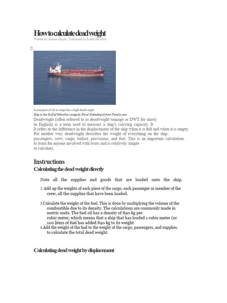 How to Calculate Deadweight Tonnage | PDF | Ships | Shipping