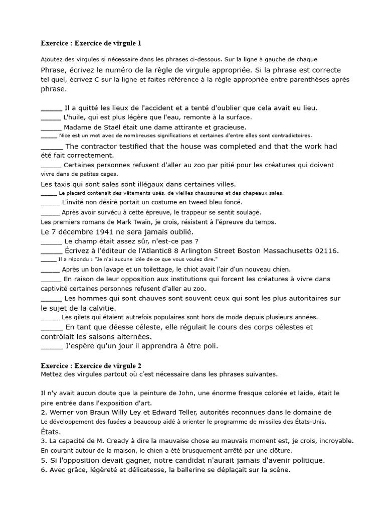 Exercice de virgule : règles et applications | PDF