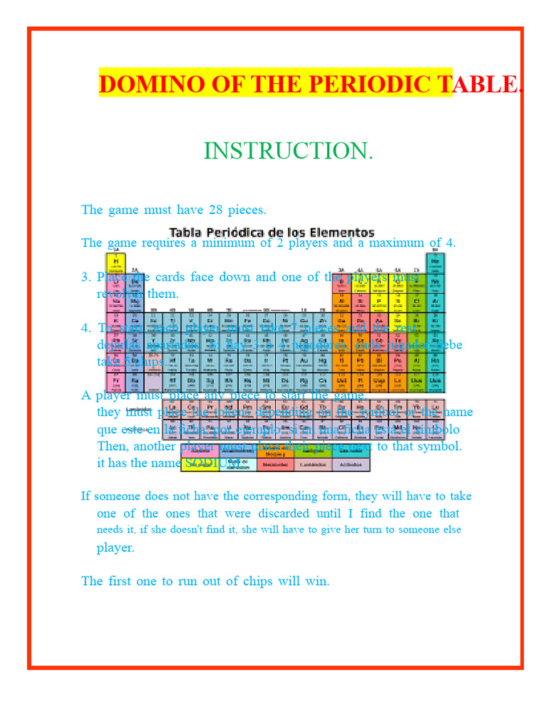 Periodic Table Domino Game Rules | PDF