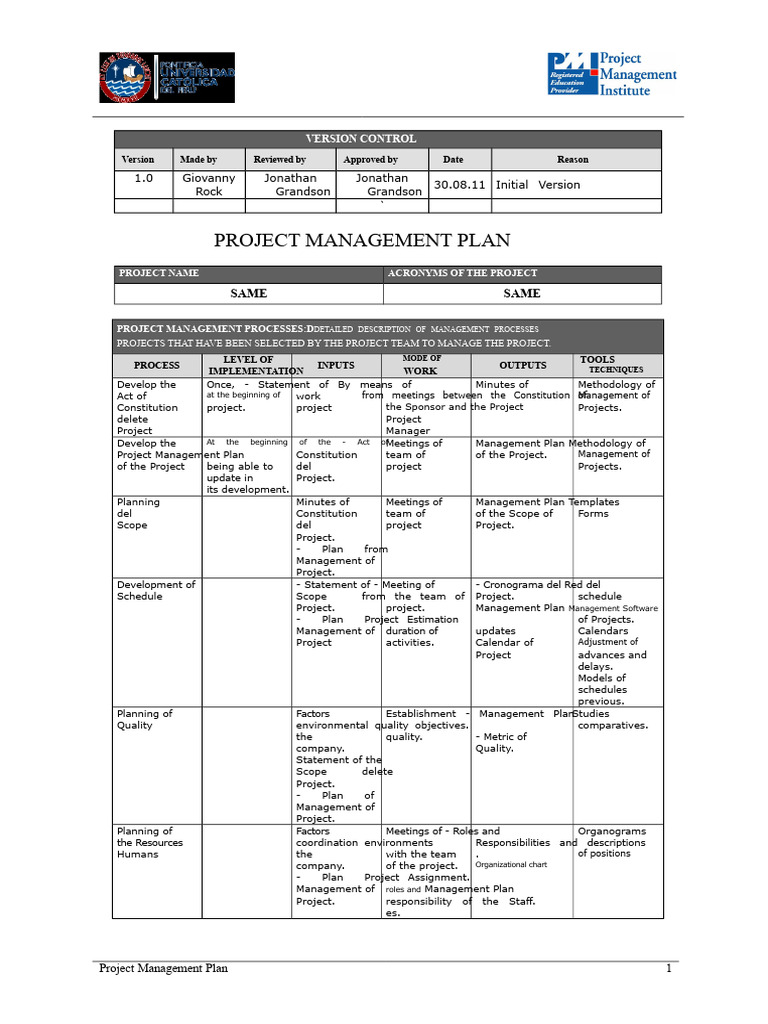 Project Management Plan | PDF | Project Management | Business