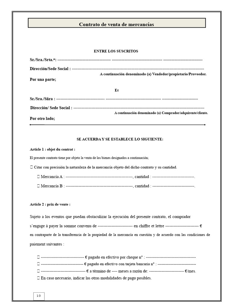 Modelo Contrato de Venta de Mercancías | PDF | Propiedad | Ventas