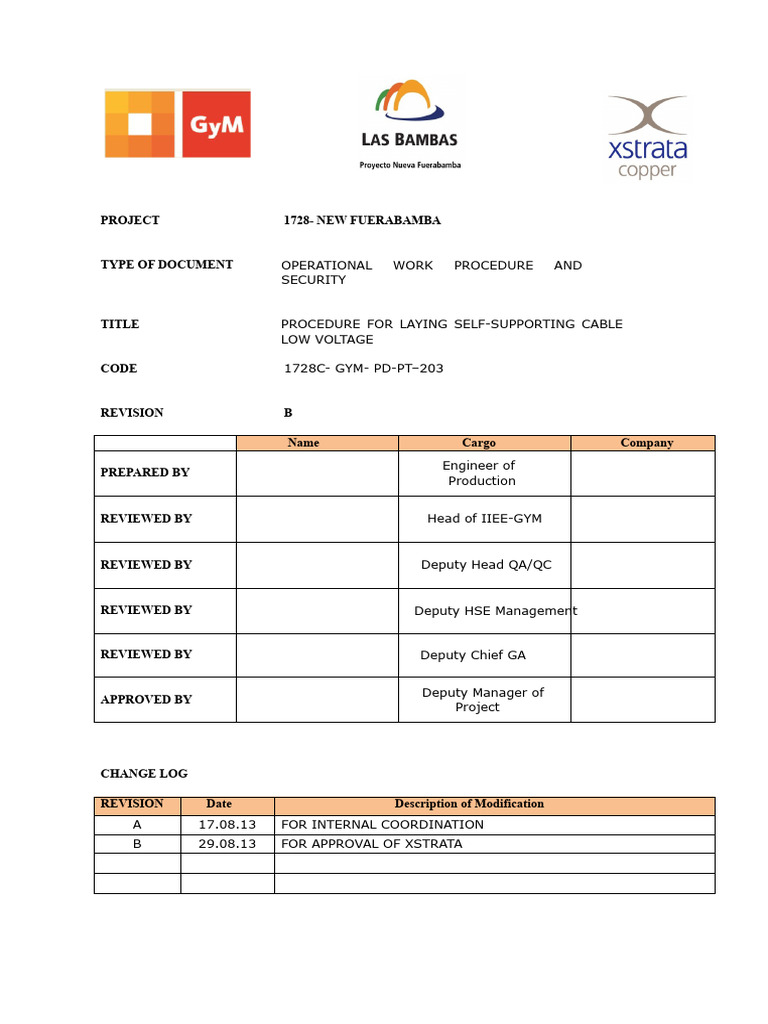Low Voltage Self-Supporting Cable Laying Procedure | PDF | Risk