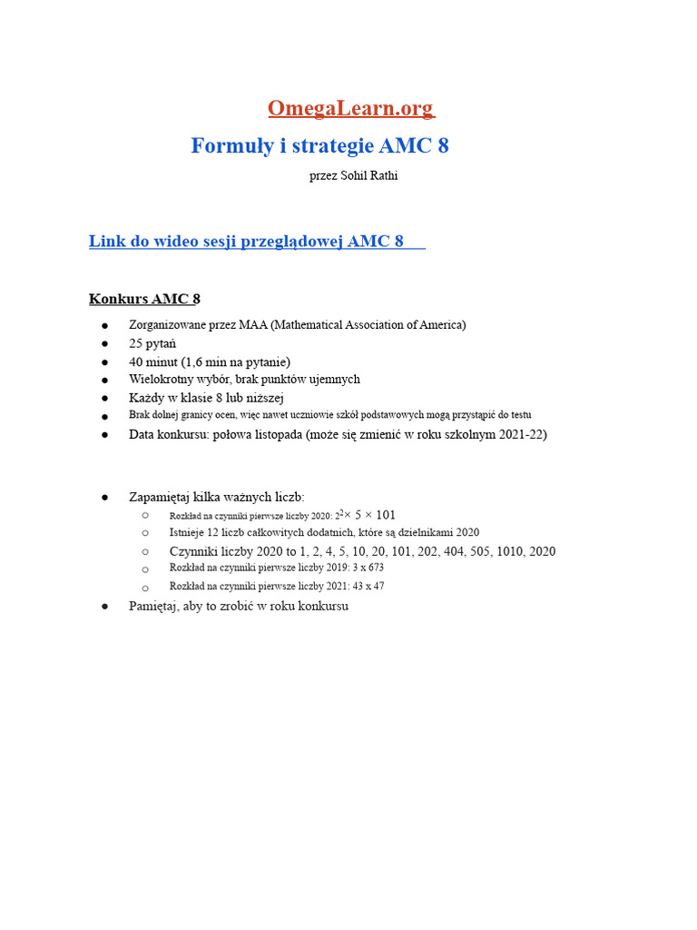 Formuły I Strategie Do AMC 8 | PDF