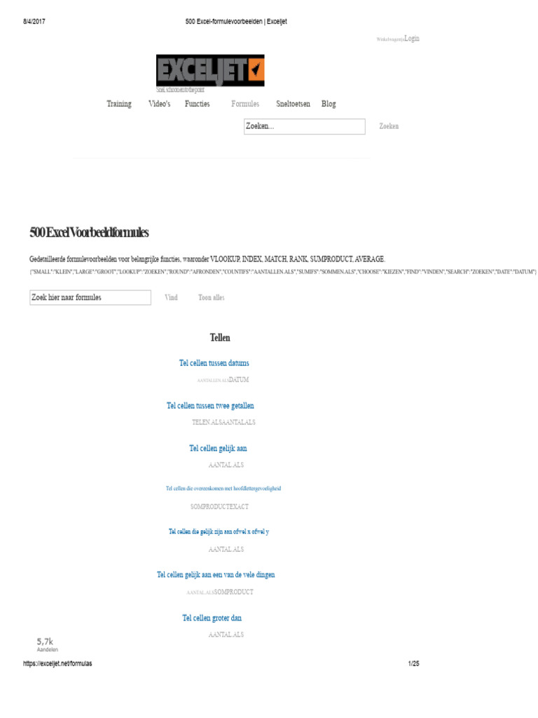 500 Excel Formule Voorbeelden - Exceljet | PDF