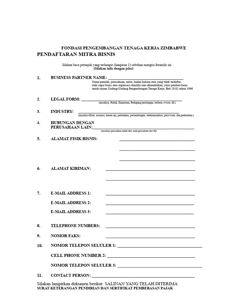 Pendaftaran Mitra Bisnis Zimbabwe | PDF