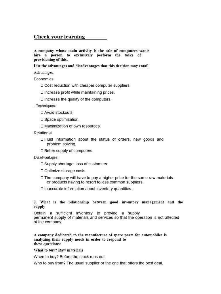 ACTIVITIES - Check Your Learning - 2 | PDF | Supply Chain | Procurement