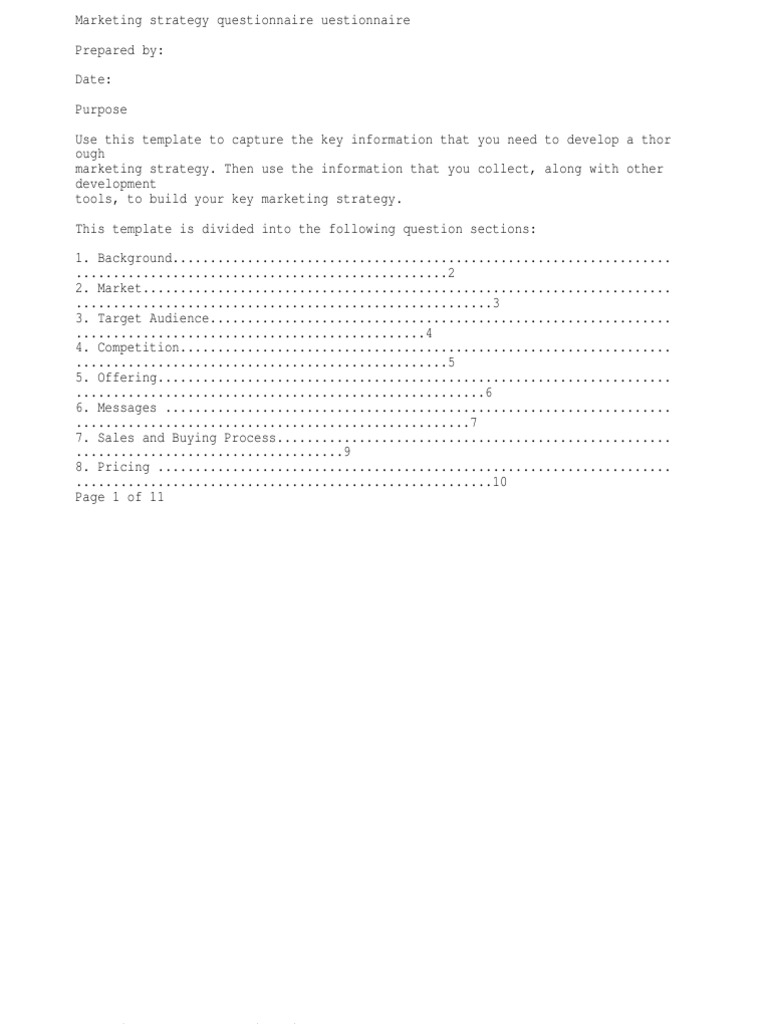 Marketing Strategy Self-Assessment Questionnaire | PDF | Target ...