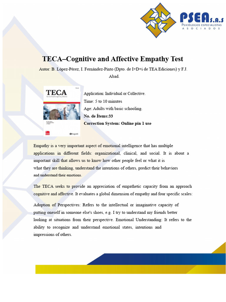 TECA-Test of Cognitive and Affective Empathy | PDF