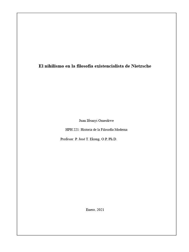 Nihilismo en Nietzsche y Existencialismo | PDF | Friedrich Nietzsche ...