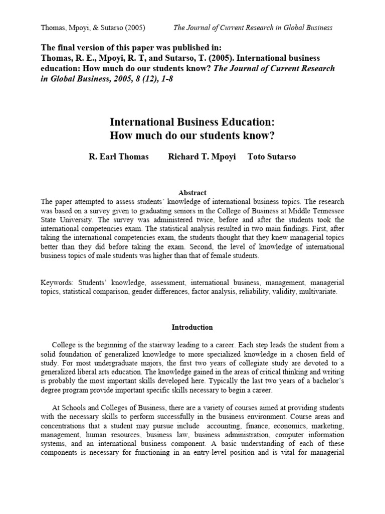 Assessing International Business Knowledge | PDF | Survey Methodology
