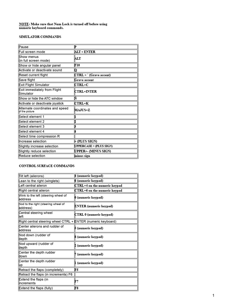 Commands of The Flight Simulator | PDF | Computer Keyboard | Helicopter