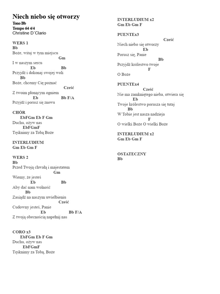 Niech Niebo Się Otworzy (Christine D Clario) | PDF