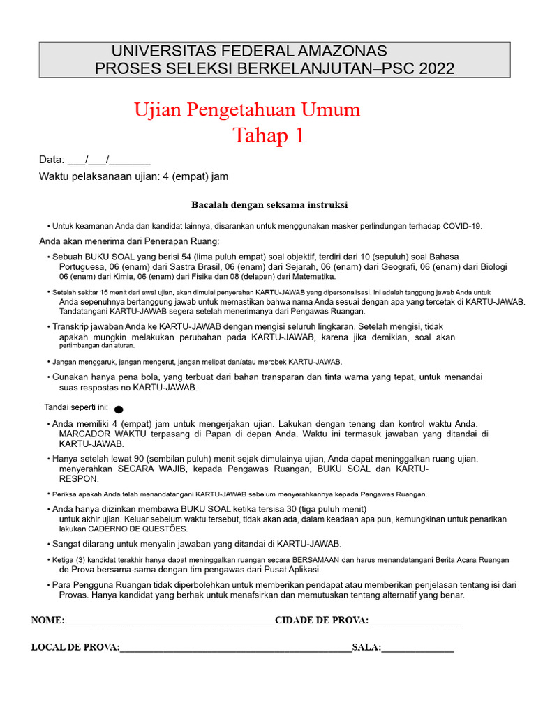 PSC 2022 Tahap I Ujian | PDF
