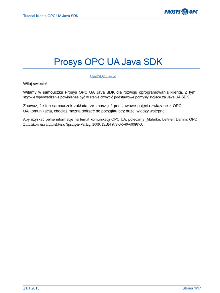 Samouczek Klienta Prosys OPC UA Java SDK | PDF