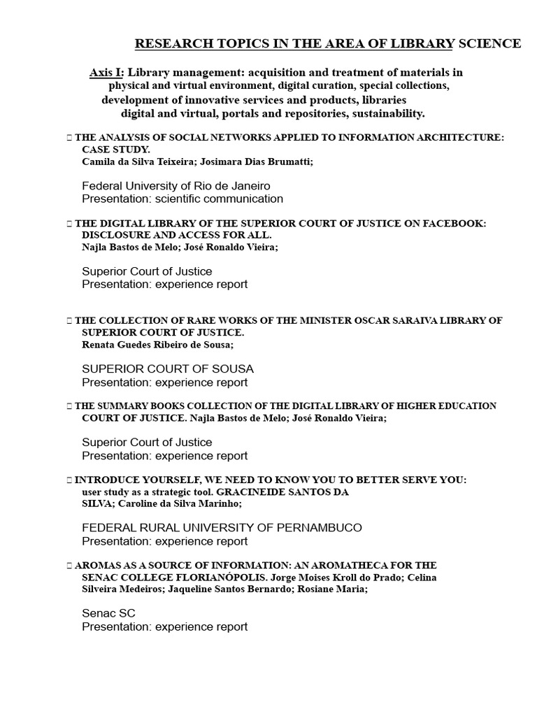 Research Topics in Library Science | PDF | Libraries | Brazil