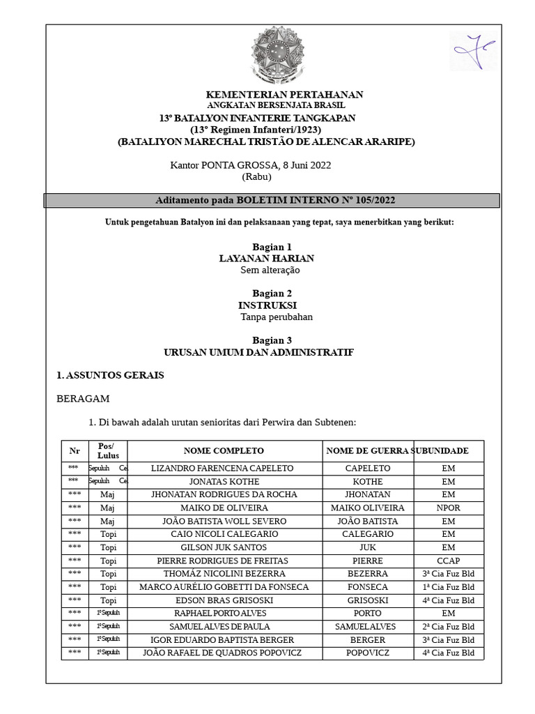 Struktur dan Instruksi 13º Batalyon Brasil | PDF