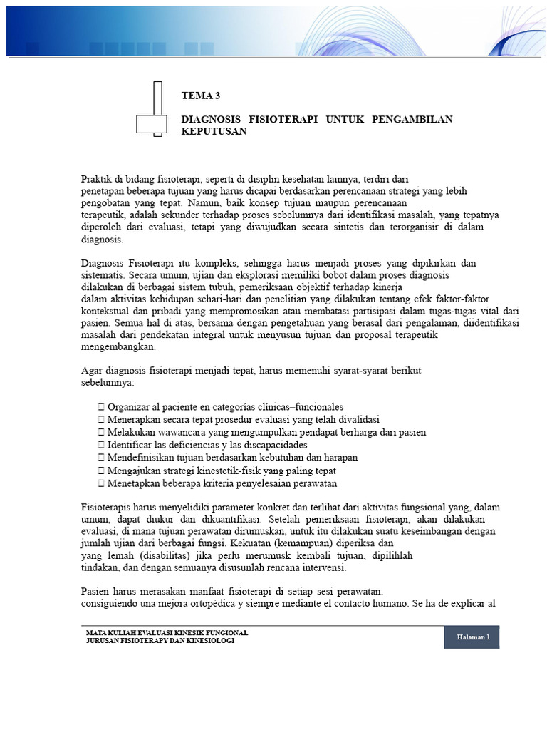 Diagnosis Fisioterapi: Proses dan Tujuan | PDF