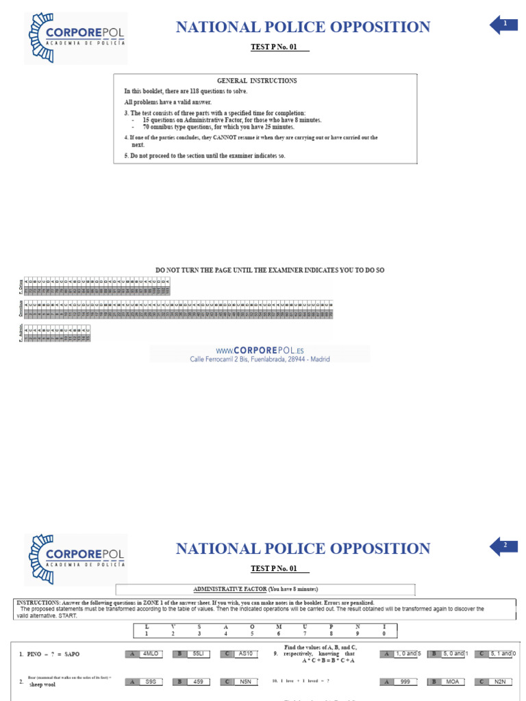 National Police Opposition Test Instructions | PDF | Ellipsis