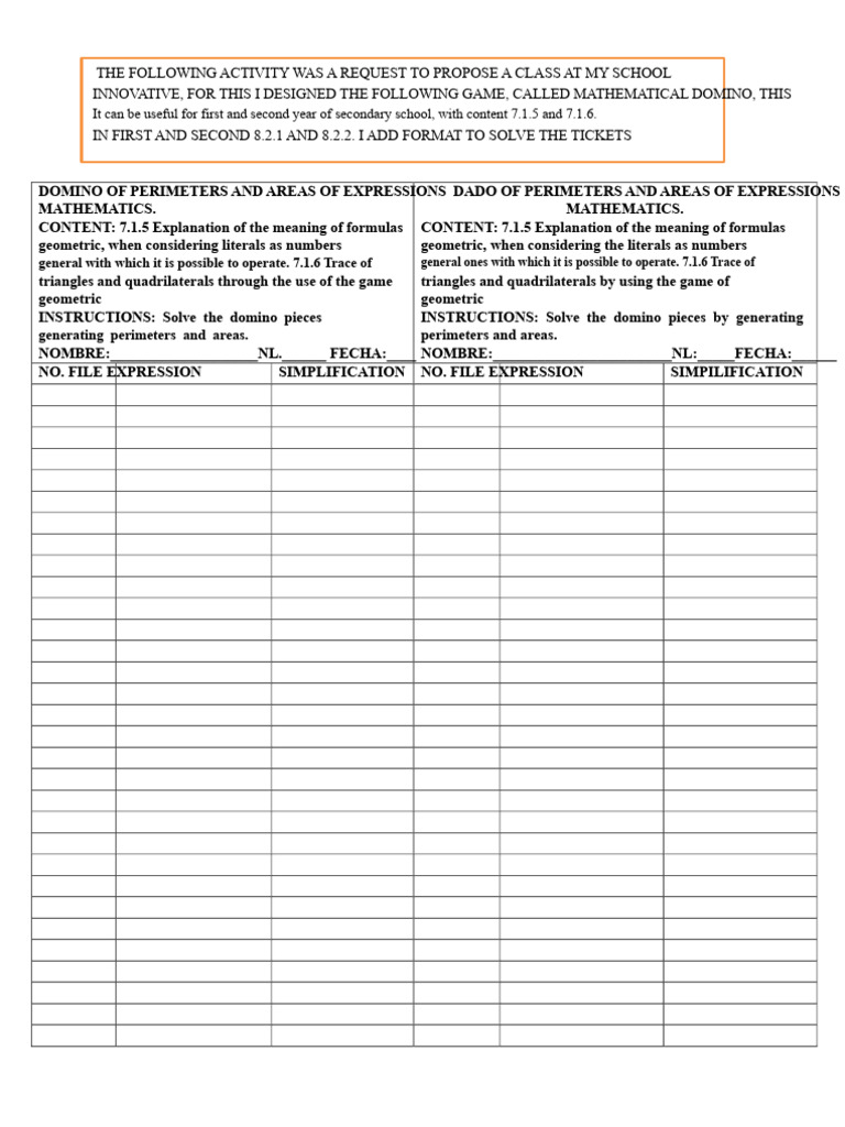 Domino of Perimeters and Areas of Mathematical Expressions | PDF ...