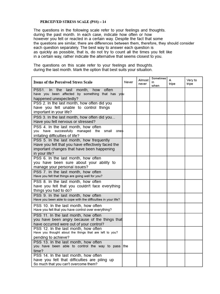 PERCEIVED STRESS TEST Complete | PDF | Emotions | Cognition