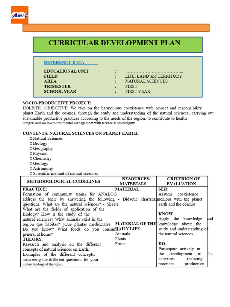 Natural Sciences 1ST Year Curriculum Development Plan 2021 | PDF ...