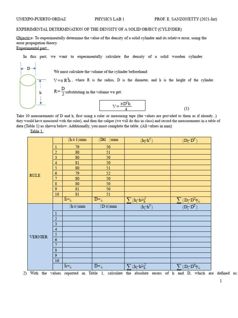 Density Calculation of a Solid Cylinder | PDF | Density | Volume